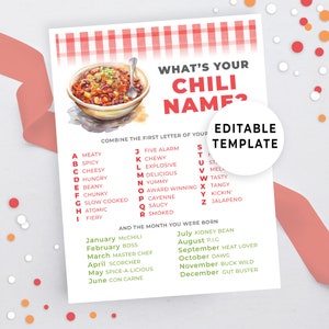 What's Your Chili Name Game With Name Tags, Funny Chili Cook off ...
