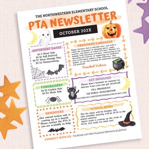Editable PTO PTA Halloween Newsletter Template, October Fall Newsletter ...