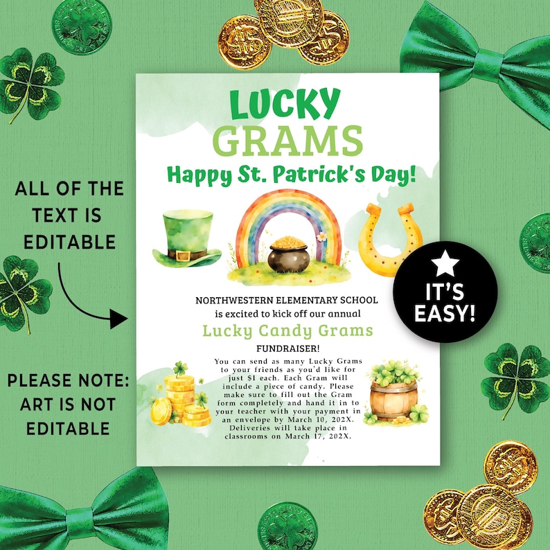 Editable Lucky Candy Gram Flyer Template, Printable St. Patrick's Day ...