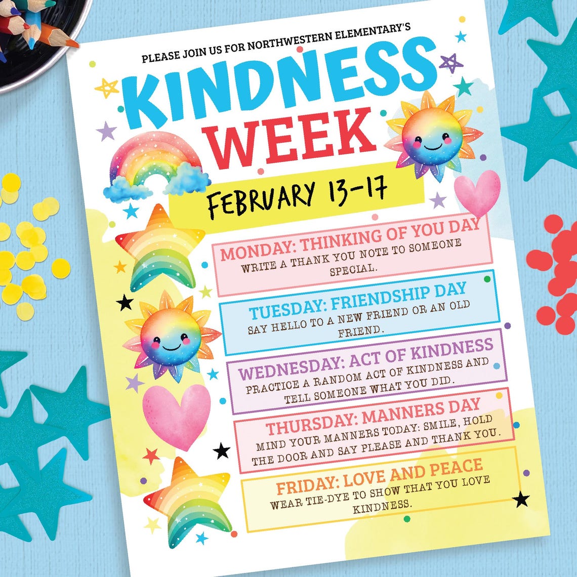 Editable Kindness Spirit Week Flyer, Random Acts of Kindness School ...