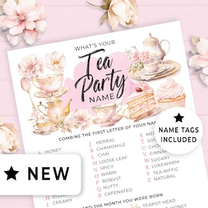 What's Your Tea Party Name Party Game & Name Tags, Tea Party Name ...