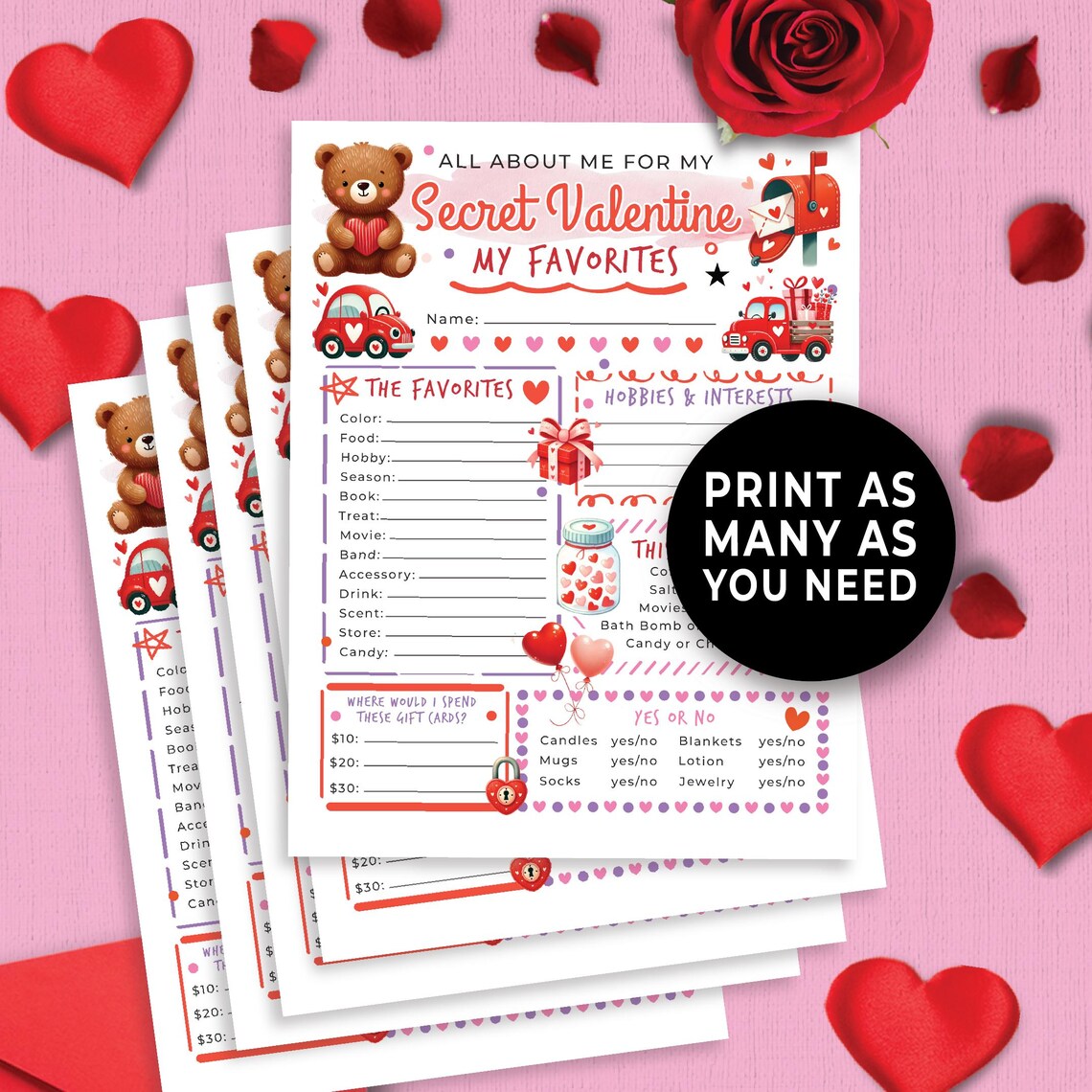 Secret Valentine Questionnaire, Secret Valentine's Day Gift Exchange ...