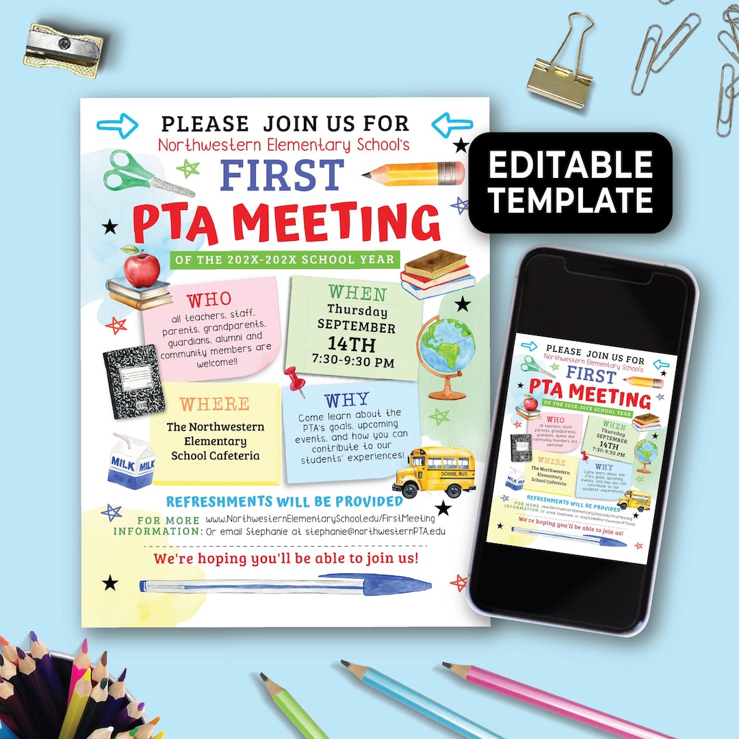 Editable PTO PTA First Meeting Flyer, Membership Drive Flyer, PTO ...