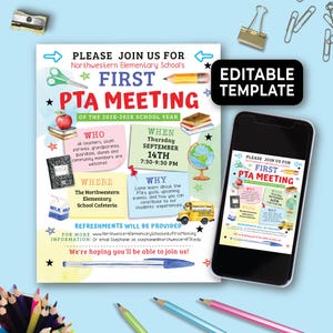 Editable PTO PTA First Meeting Flyer, Membership Drive Flyer, PTO ...