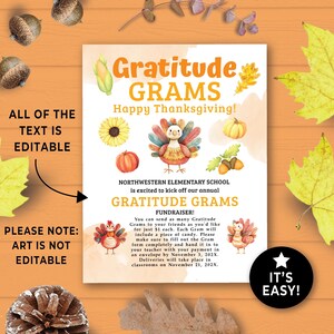 Editable Gratitude Gram Flyer, Gobble Gram Sheets, Thanksgiving Candy ...