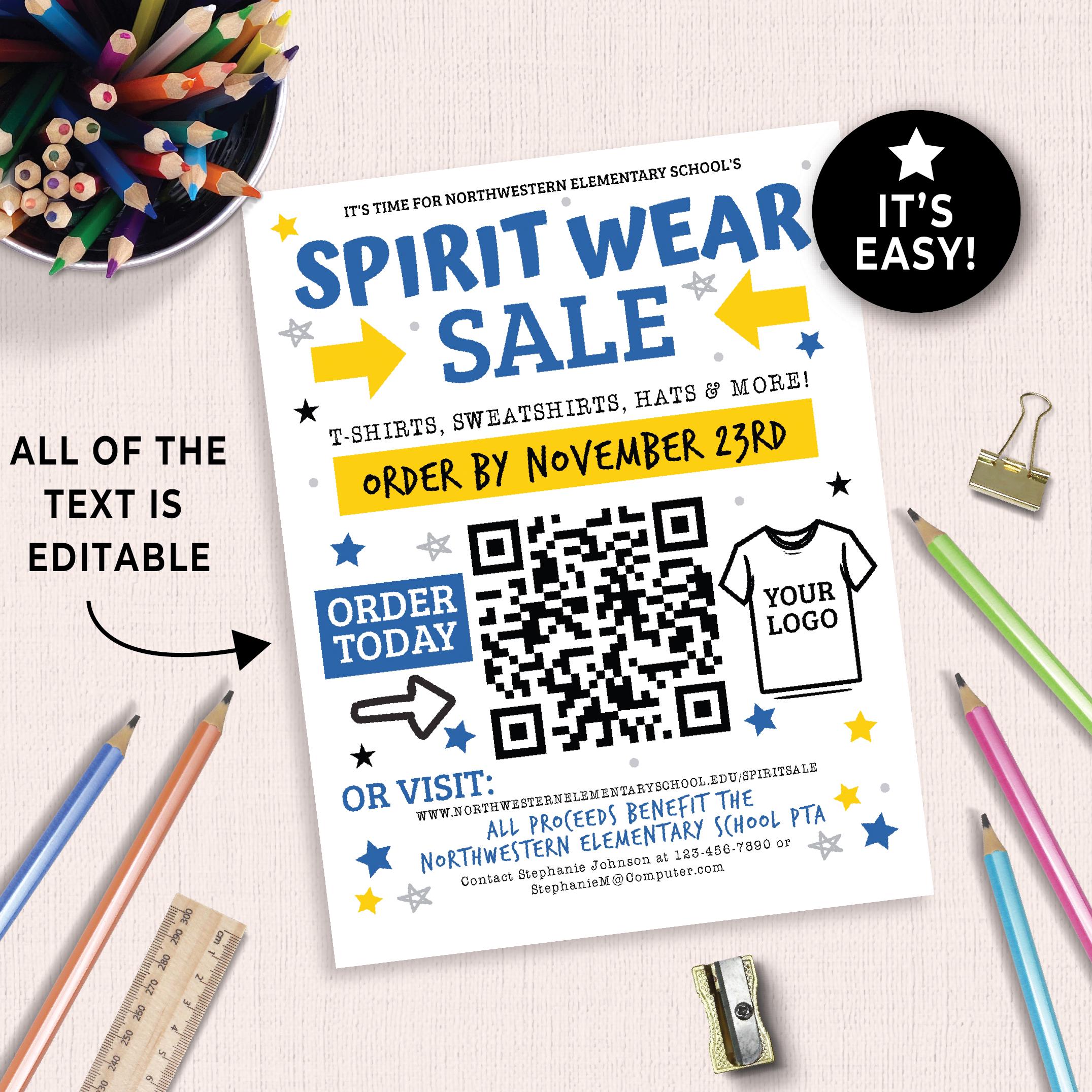 Editable Spirit Wear Sale Flyer, Sale Flyer for T-shirts, T-shirt ...