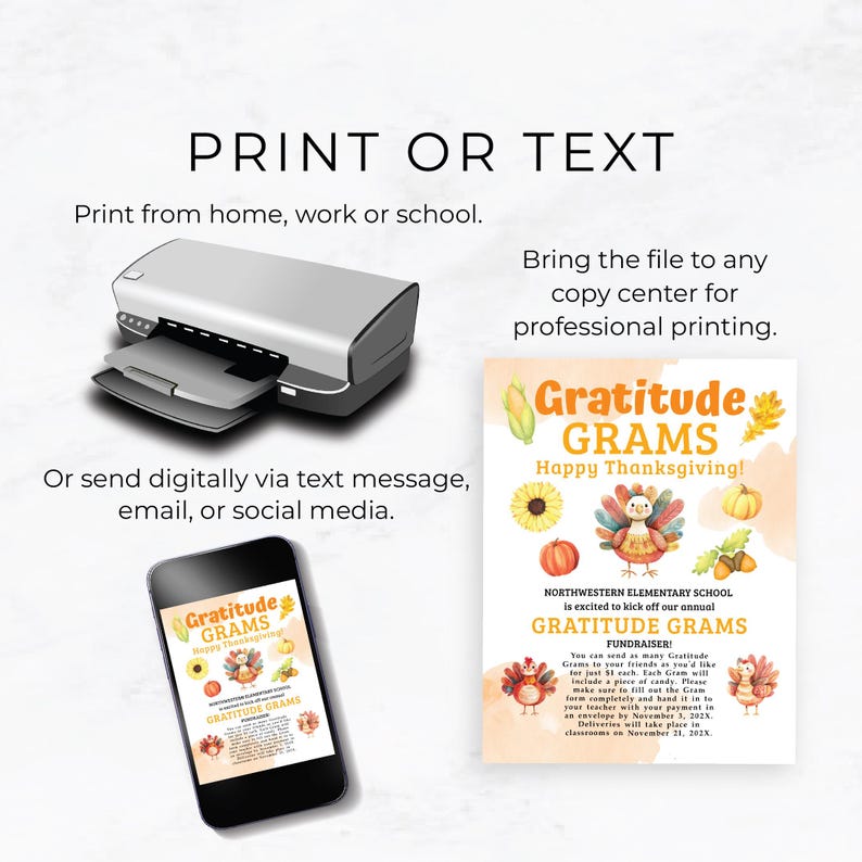 Editable Gratitude Gram Flyer, Gobble Gram Sheets, Thanksgiving Candy ...