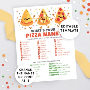 What's Your Pizza Name Party Game With Nametags, Pizza Making Night, Pi ...