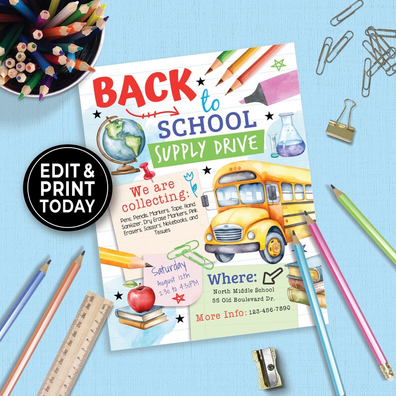 Editable School Supply Drive Flyer Back to School Drive - Etsy