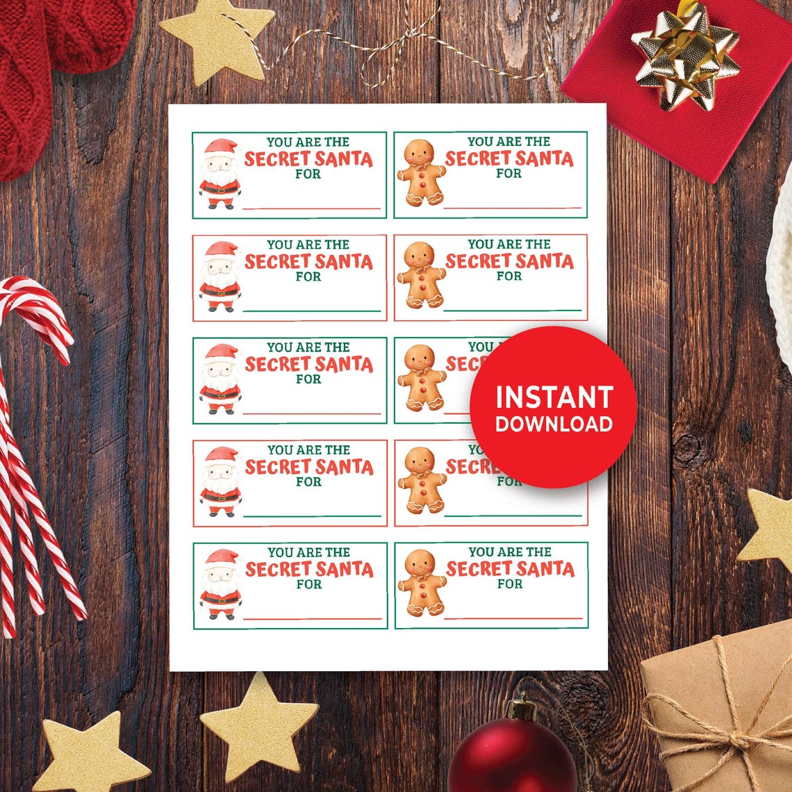 Secret Santa Draw Tags for Secret Santa Gift Exchange Instant Download ...