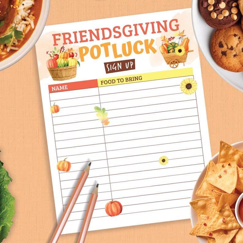 Printable Friendsgiving Potluck Sign up Sheet, Friendsgiving Potluck ...