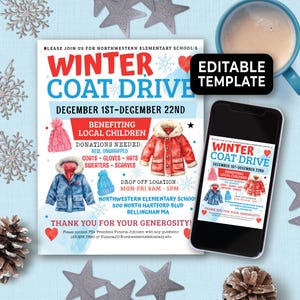 Editable Winter Coat Drive Flyer, Winter Clothing Drive Flyer, Winter ...