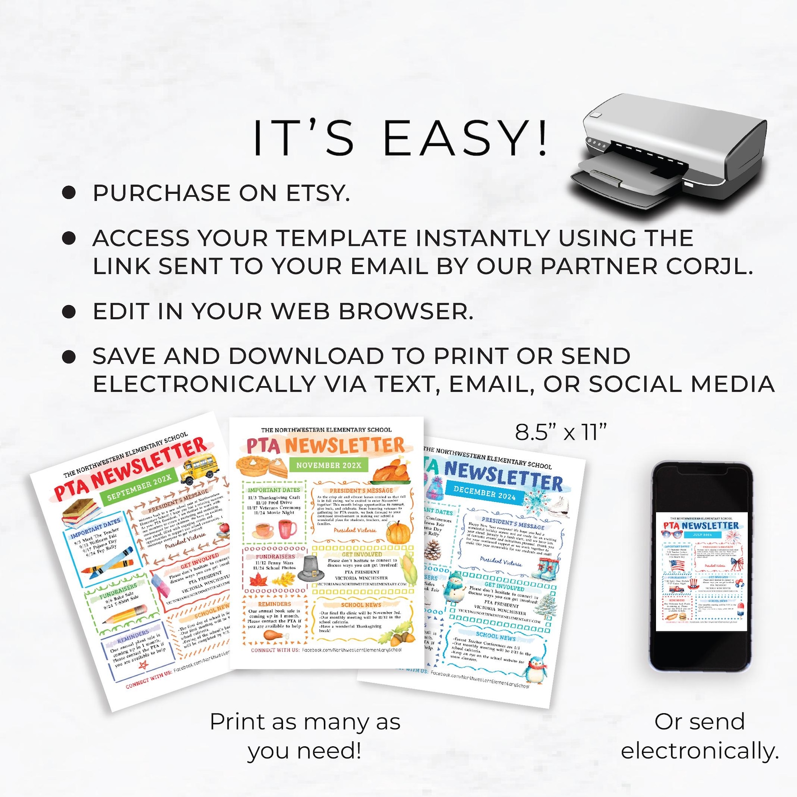 Editable PTO PTA 12 Months of Newsletter Templates, Entire School Year ...