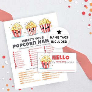 What's Your Popcorn Name Game With Name Tags, Popcorn Name Generator ...