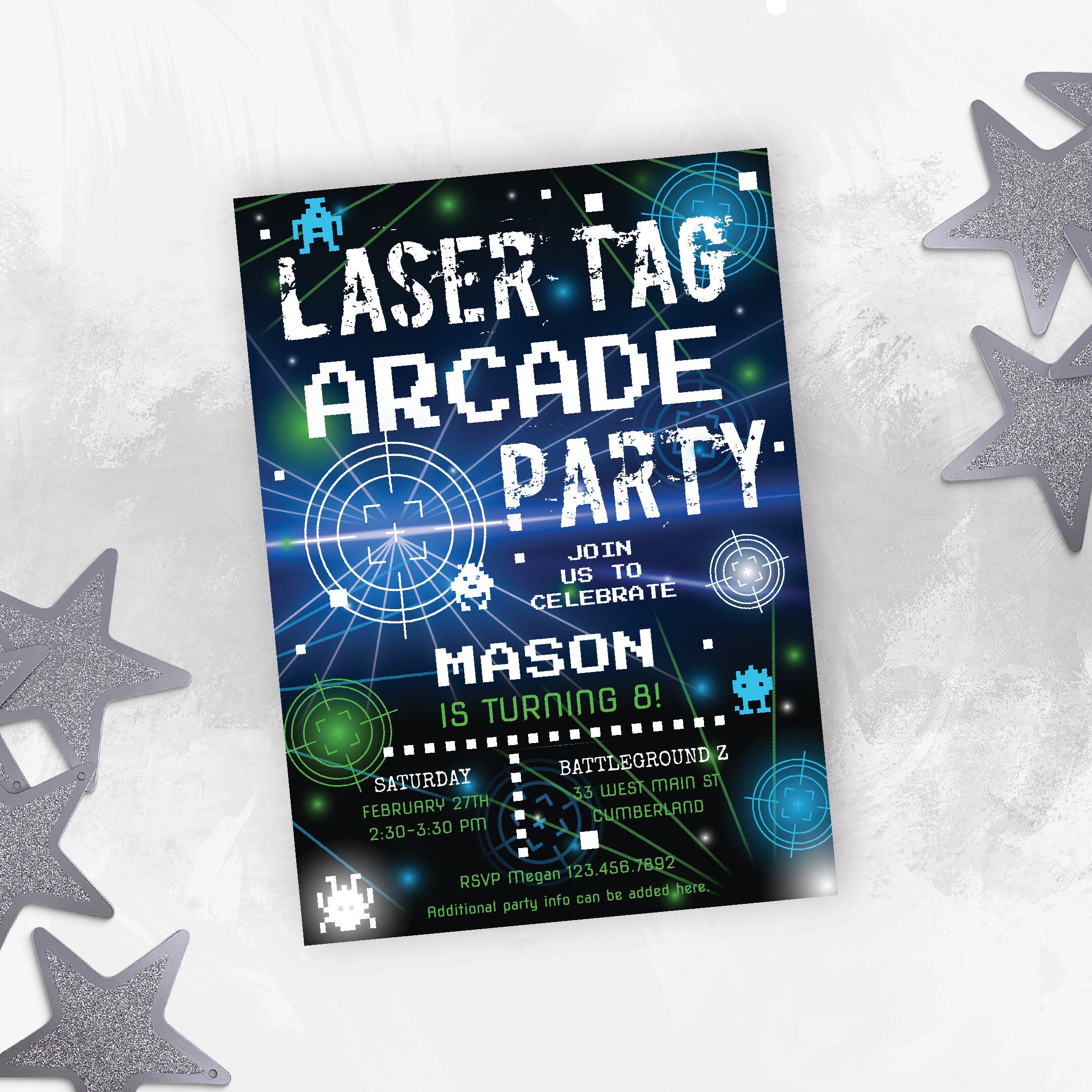 Editable Laser Tag Arcade Birthday Party Invitation Download, Neon Glow ...