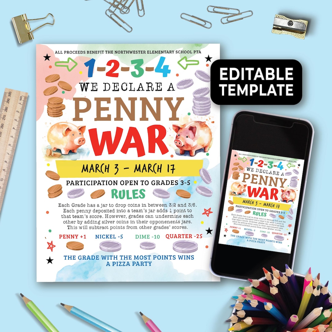 Editable Penny War Fundraiser Flyer, Penny Wars Flyer, PTA PTO Coin War ...