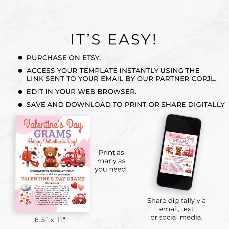 Editable Valentine Candy Gram Flyer Template, Printable Valentine's Day ...