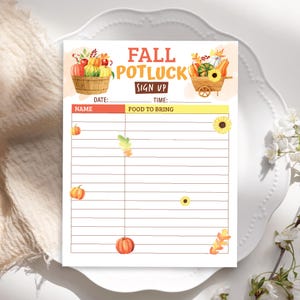 Printable Fall Food Potluck Sign up Sheet, Fall Potluck Flyer Instant ...