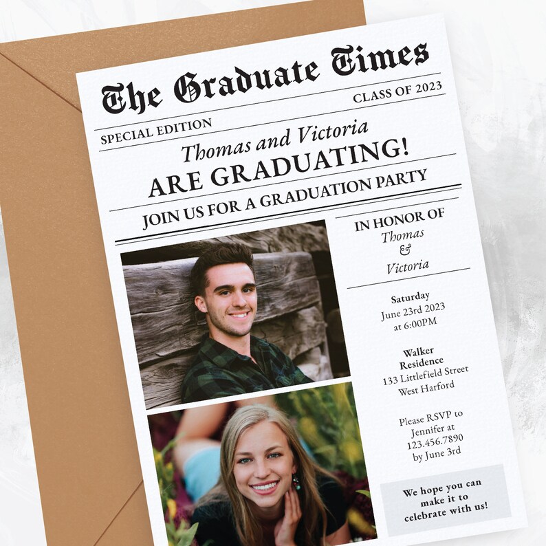 Editable Double Graduation Party Inviation Joint Graduation - Etsy