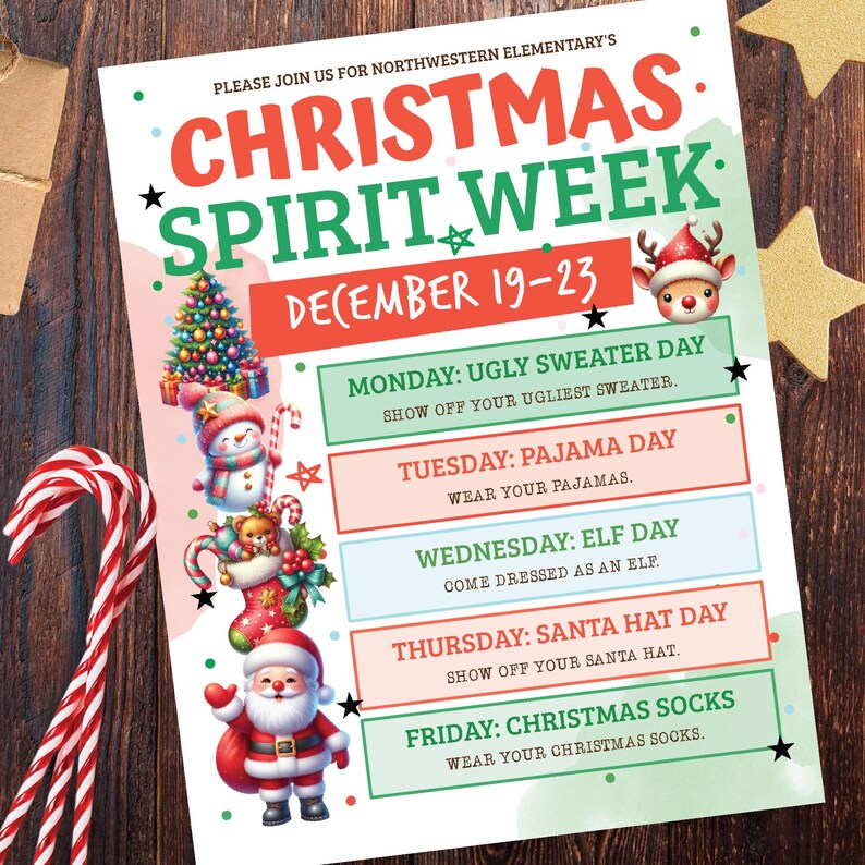 Editable Christmas Spirit Week Flyer, Winter Spirit Week Template ...