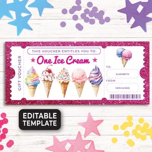 Editable Ice Cream Coupons Printable, Ice Cream Tokens, Ice Cream ...