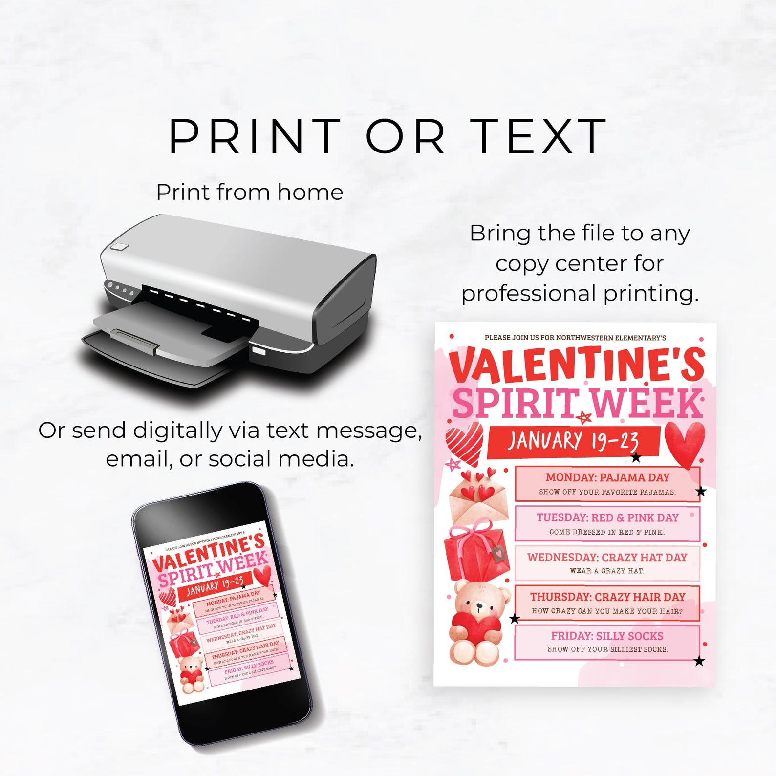 Editable Valentine's Spirit Week Flyer, February Spirit Week Template ...
