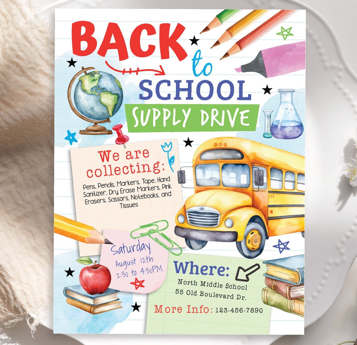 Editable School Supply Drive Flyer, Back to School Drive Flyer, School ...