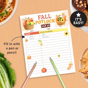 Printable Fall Food Potluck Sign up Sheet, Fall Potluck Flyer Instant ...