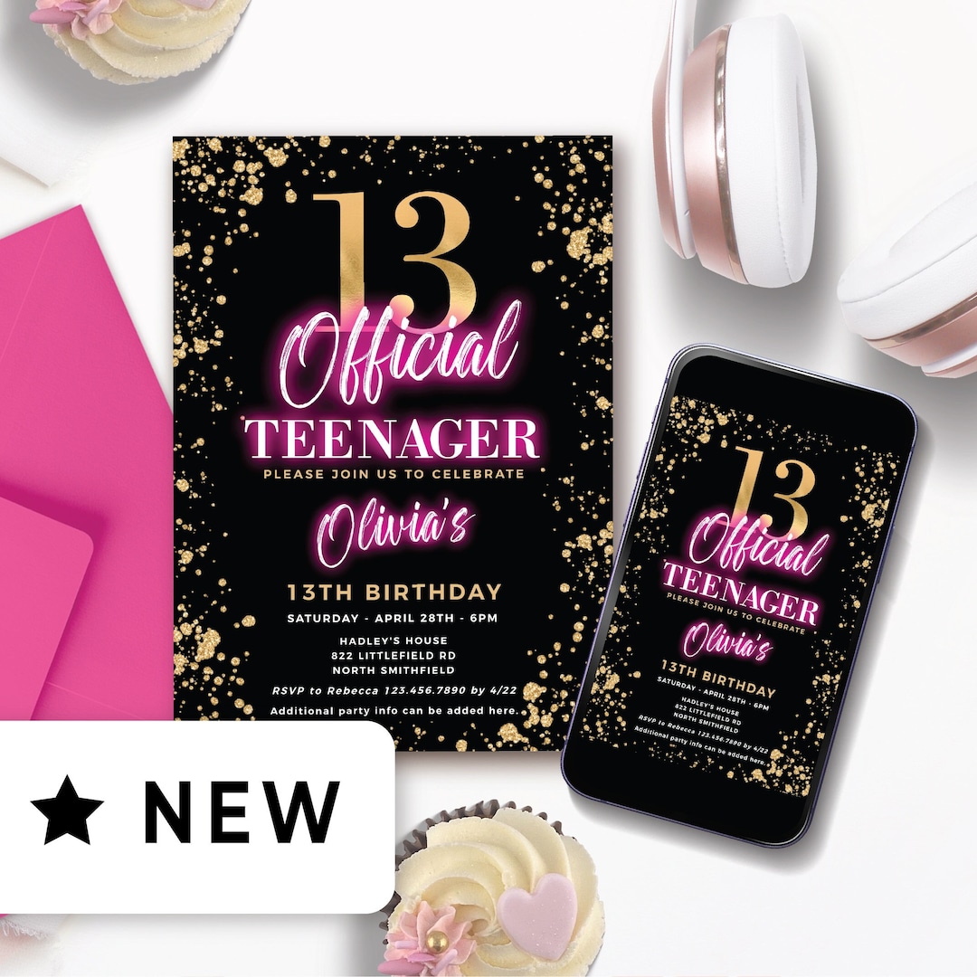 Editable Digital Birthday Invitation for 13th Birthday Girl, Party Idea ...