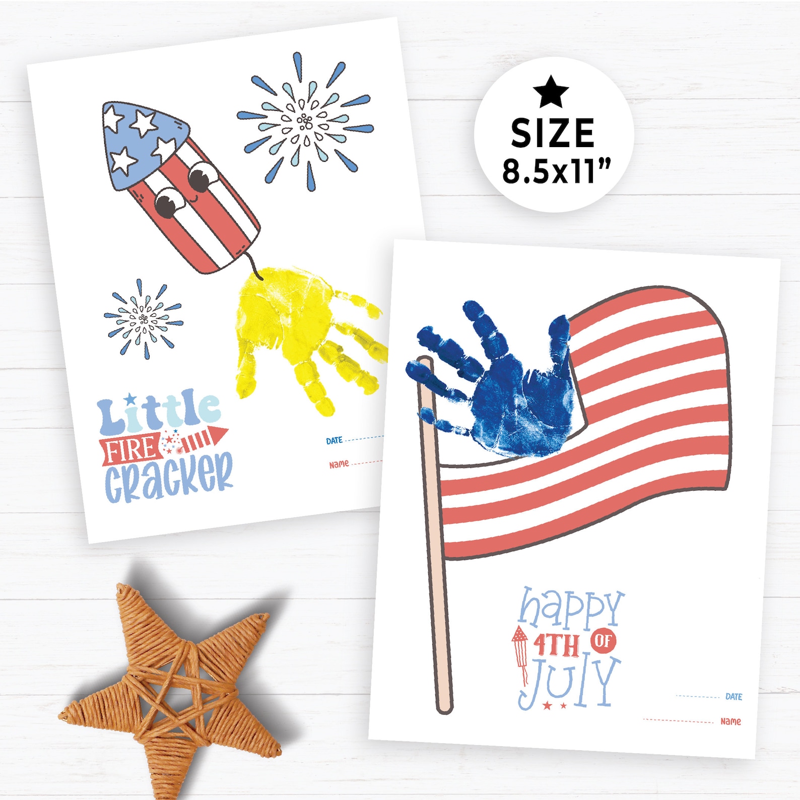 Printable Retro 4th of July Handprint Art Craft, Independence Day Baby ...