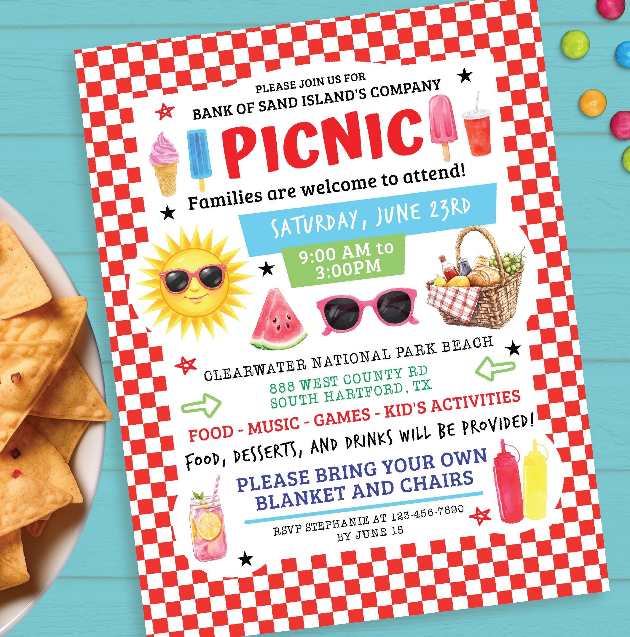 Editable Picnic Invitation, Office Picnic Flyer, Work Party Flyer ...
