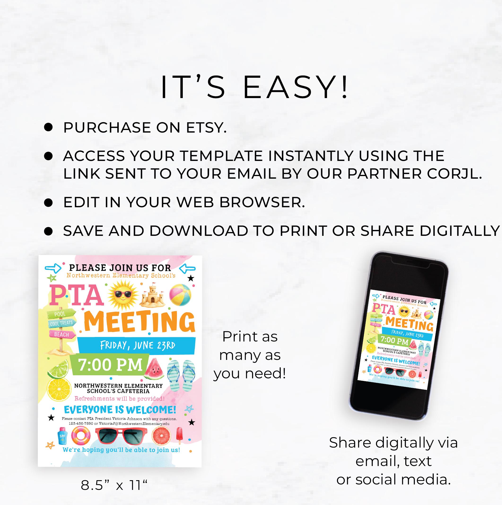 Editable PTO PTA June Meeting Flyer, Meeting Reminder Invitation ...