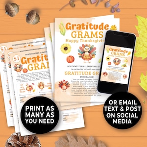 Editable Gratitude Gram Flyer, Gobble Gram Sheets, Thanksgiving Candy ...