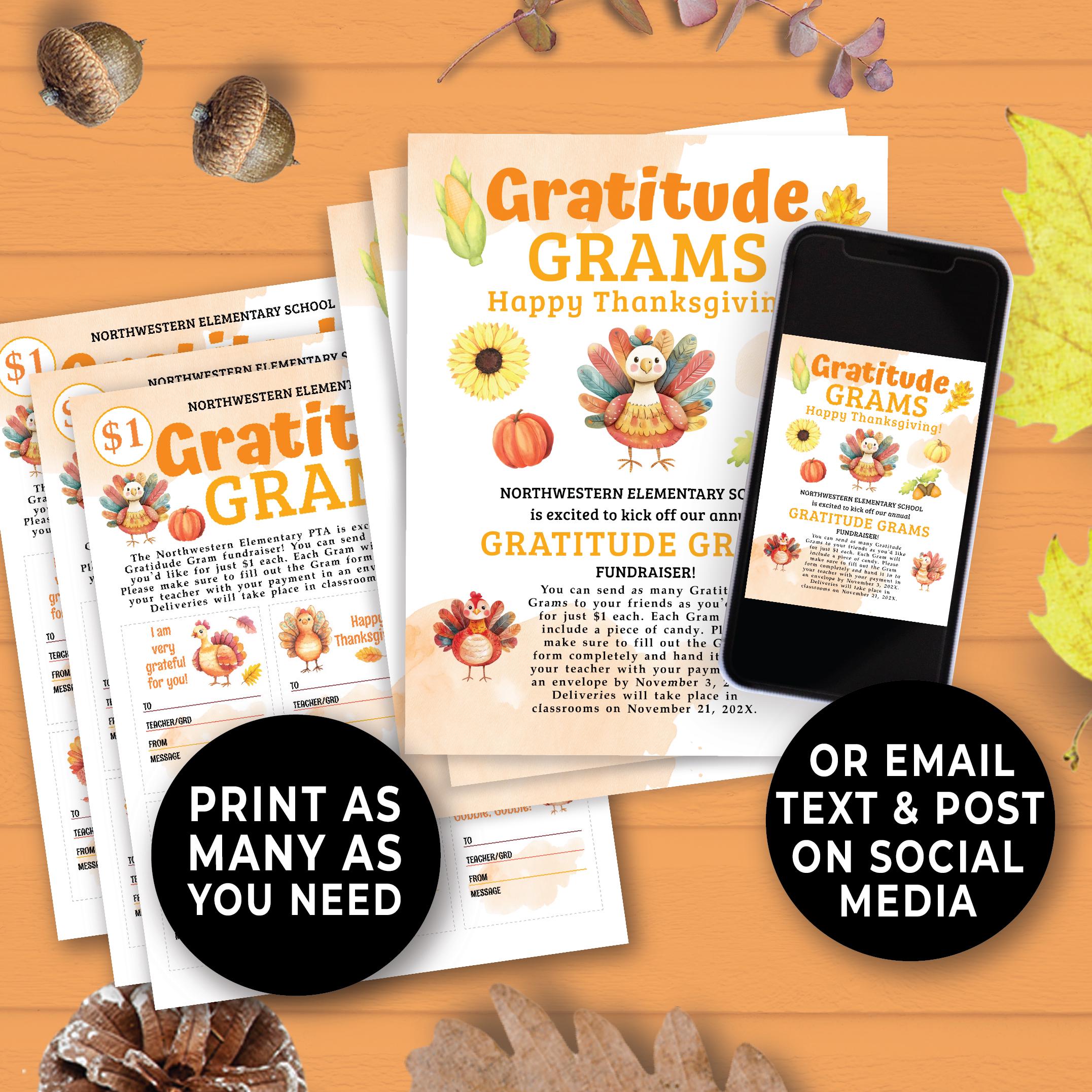 Editable Gratitude Gram Flyer, Gobble Gram Sheets, Thanksgiving Candy ...