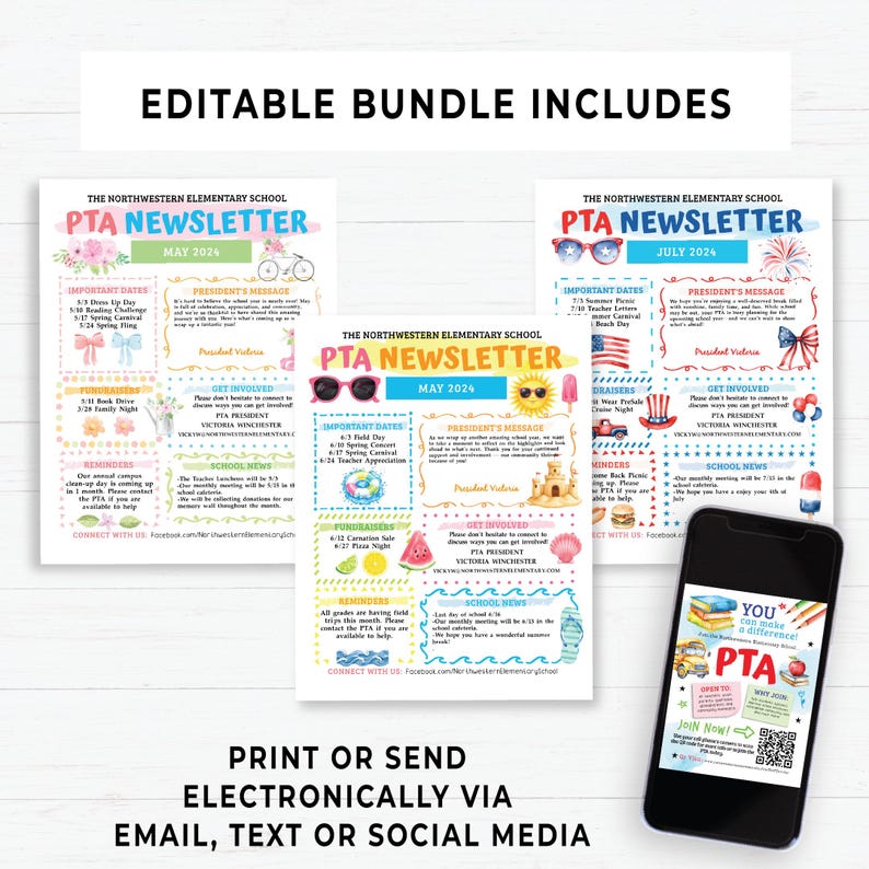 Editable PTO PTA 12 Months of Newsletter Templates, Entire School Year ...