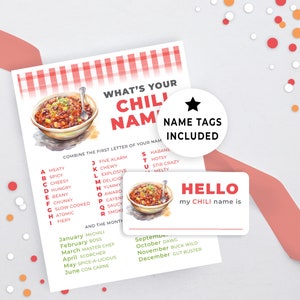 What's Your Chili Name Game With Name Tags, Funny Chili Cook off ...
