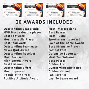 Football Awards Printable, End of Season/year Football Team Award ...