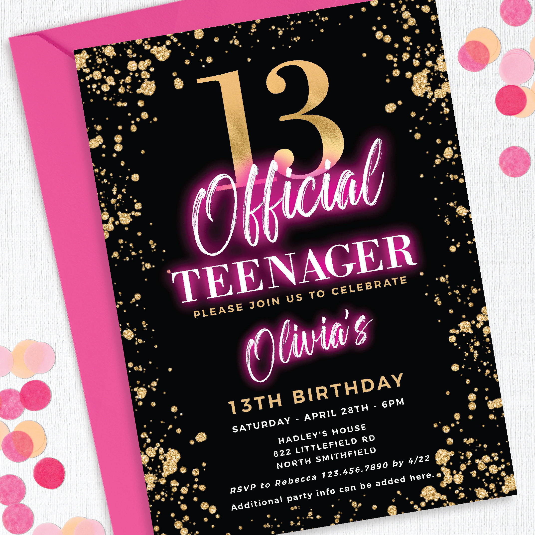 Editable Digital Birthday Invitation for 13th Birthday Girl - Etsy