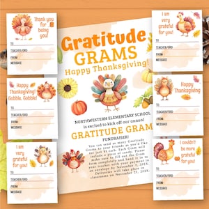Editable Gratitude Gram Flyer, Gobble Gram Sheets, Thanksgiving Candy ...