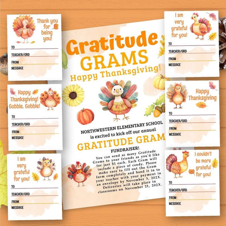 Editable Gratitude Gram Flyer, Gobble Gram Sheets, Thanksgiving Candy ...