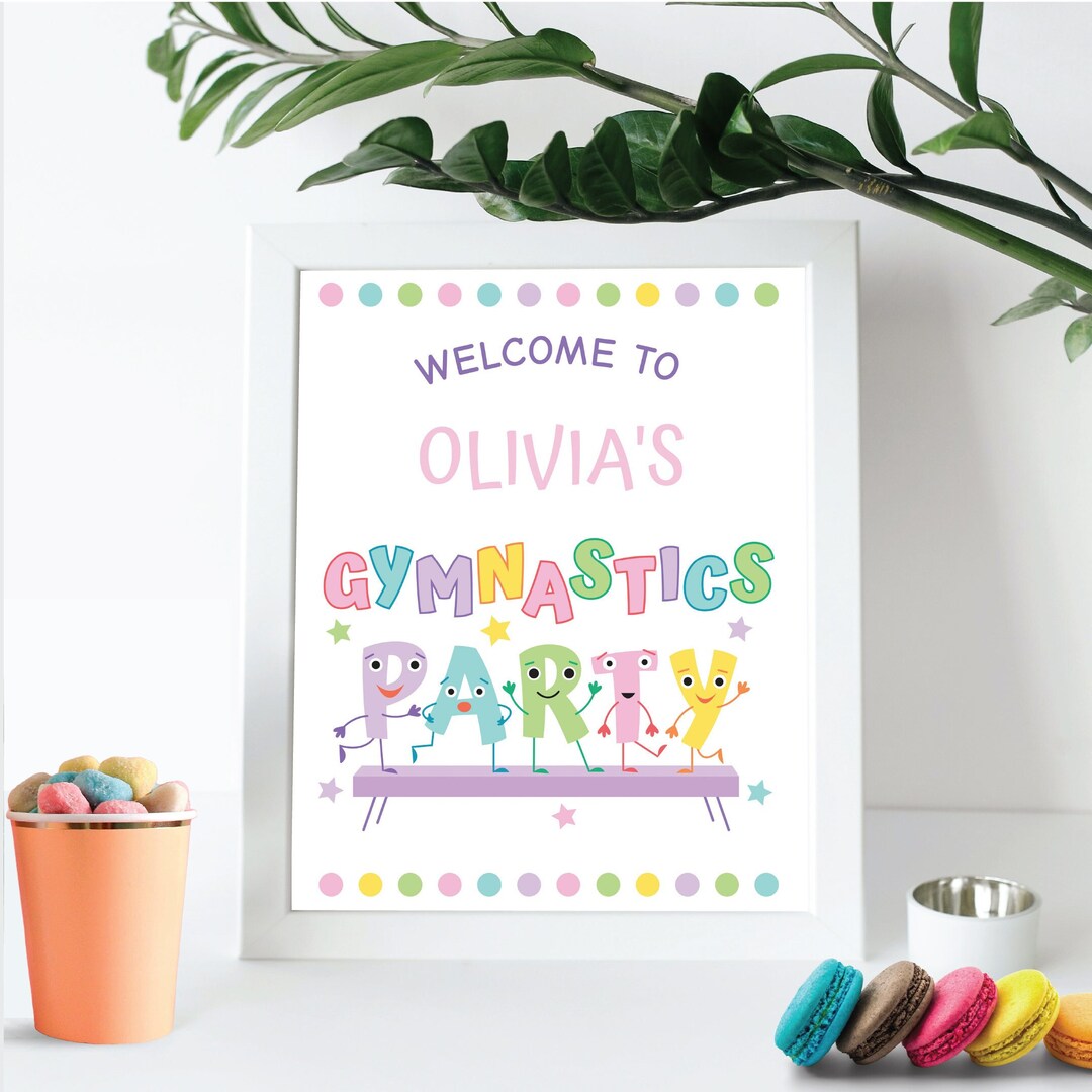 Editable Welcome Sign Gymnastics Birthday Party Favor Digital Download ...