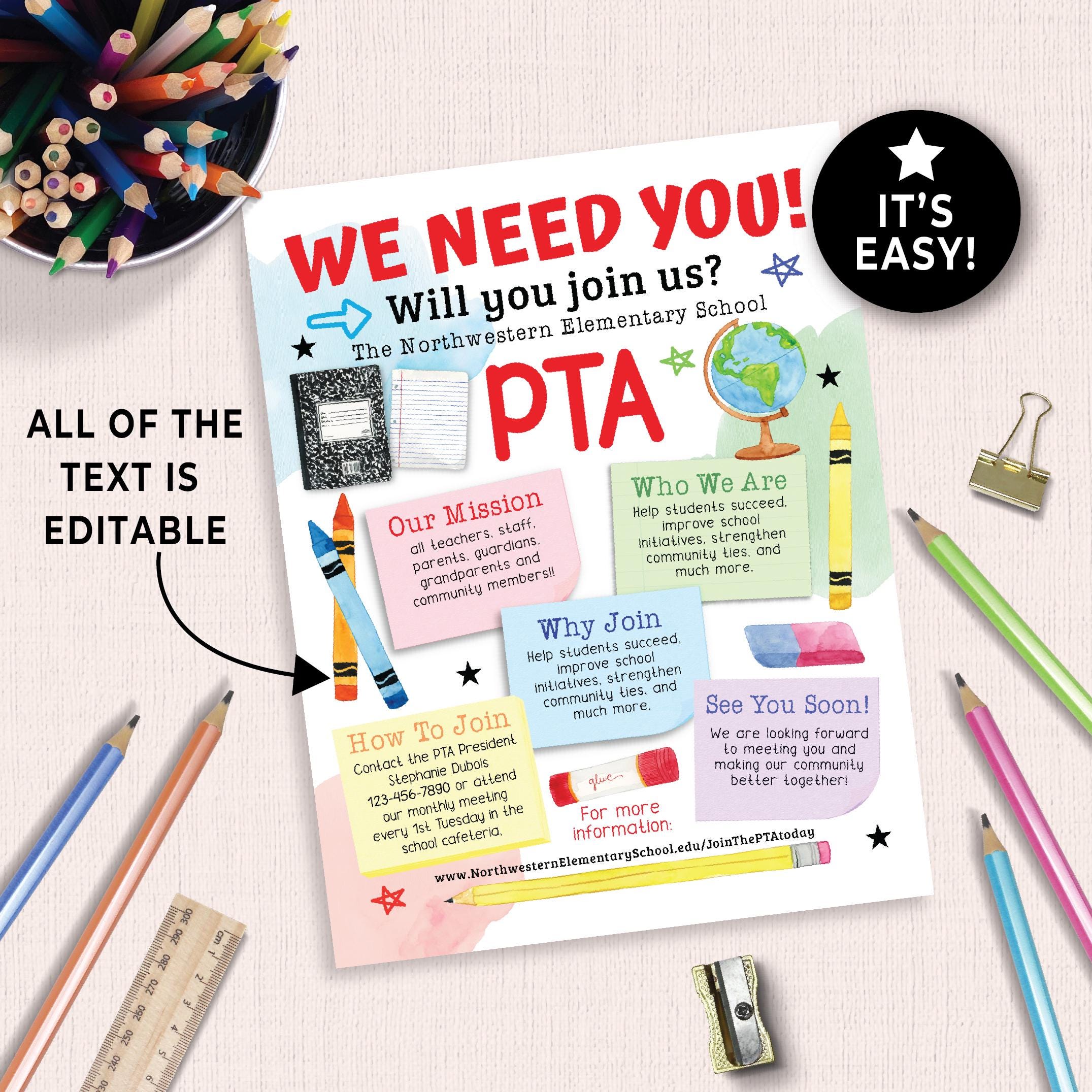 Editable PTO PTA Membership Drive Flyer, PTA Membership Form, Pta Sign ...
