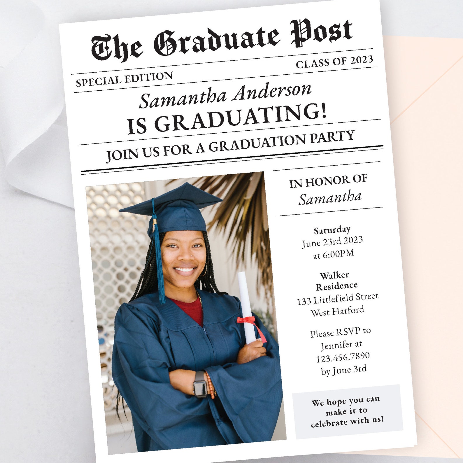 Editable Evite Graduation Invitation Text Message Tempate - Etsy