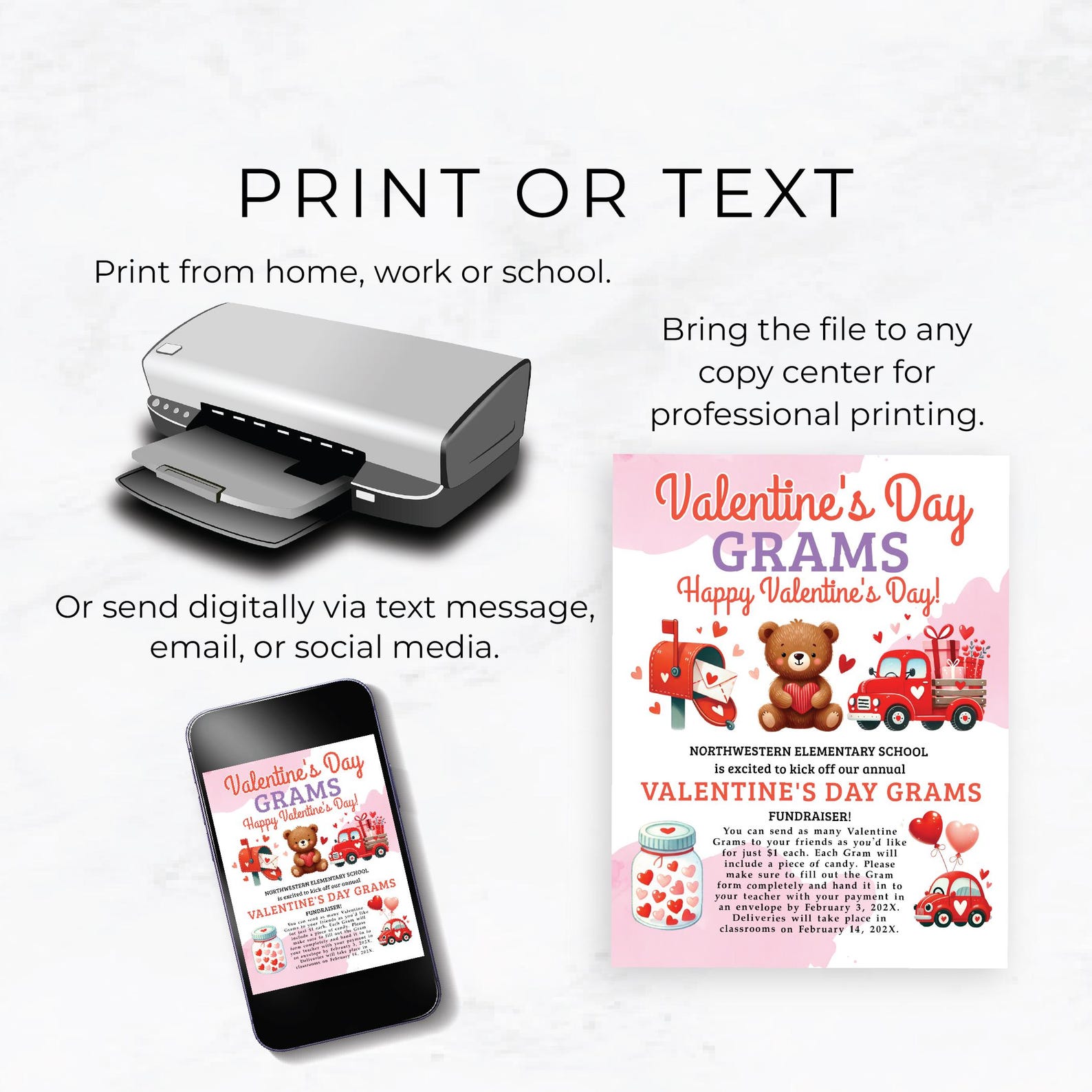 Editable Valentine Candy Gram Flyer Template, Printable Valentine's Day ...
