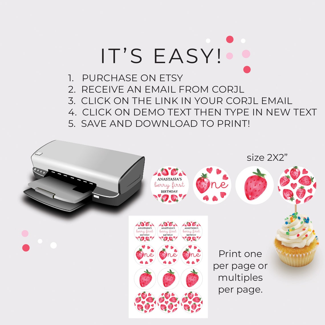 Editable Cupcake Toppers Berry First Birthday Party Printable, 1st Idea ...