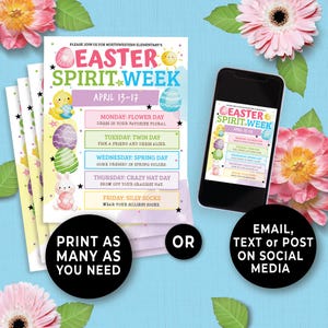 Editable Easter Spirit Week Flyer, Spring Spirit Week Template, April ...