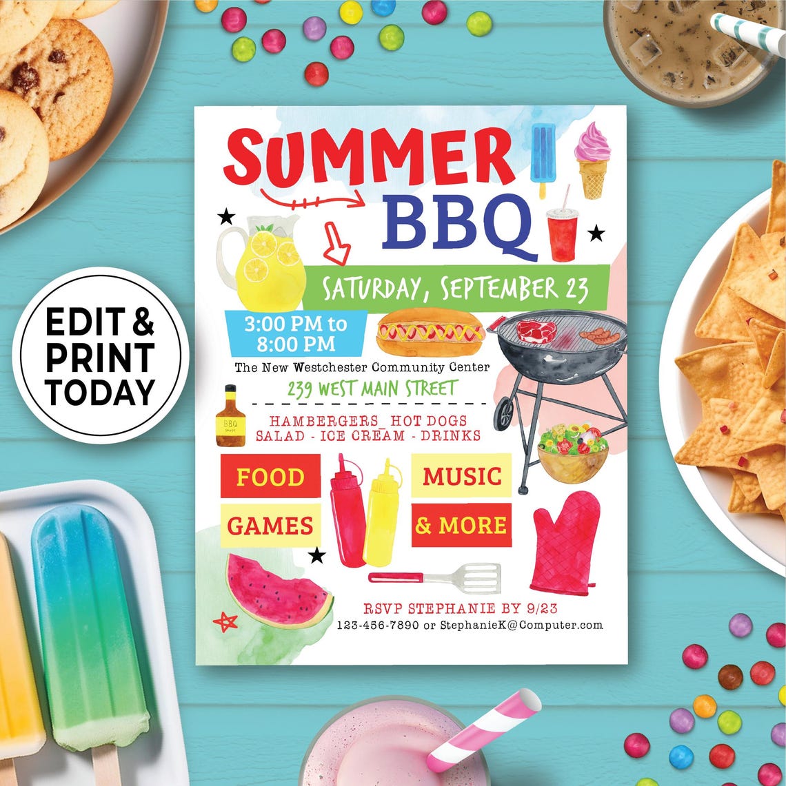 Editable Summer BBQ Flyer, Summer Cookout Flyer, Summer Picnic Flyer ...
