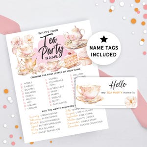 What's Your Tea Party Name Party Game & Name Tags, Tea Party Name ...