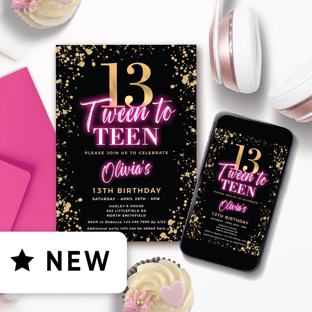 Editable Tween to Teen Invitation for 13th Birthday Girl, Party Idea 13 ...