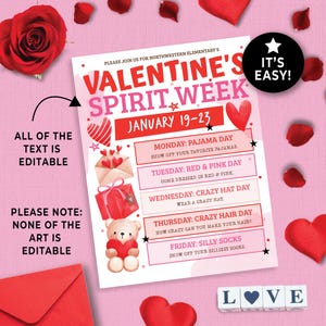 Editable Valentine's Spirit Week Flyer, February Spirit Week Template ...
